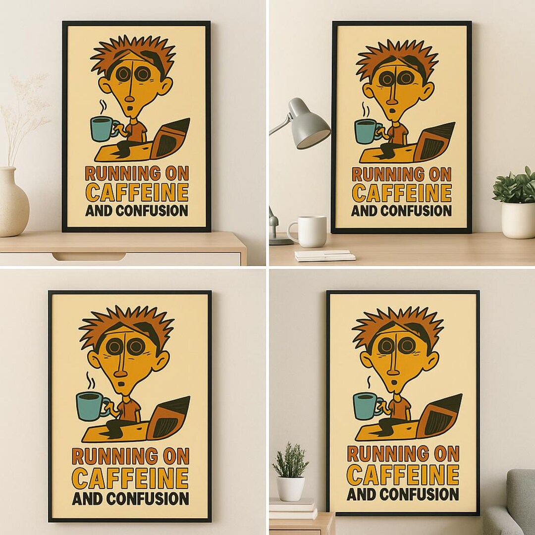 Funny Coffee Print | Retro Caffeine Confusion Art (digital Download) - Etsy