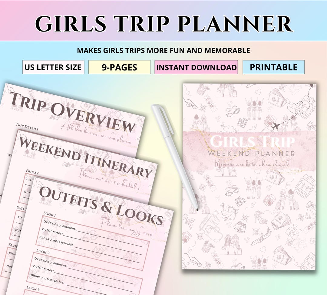 Girls Trip Planner Printable | Weekend Trip Itinerary | Budget Travel ...