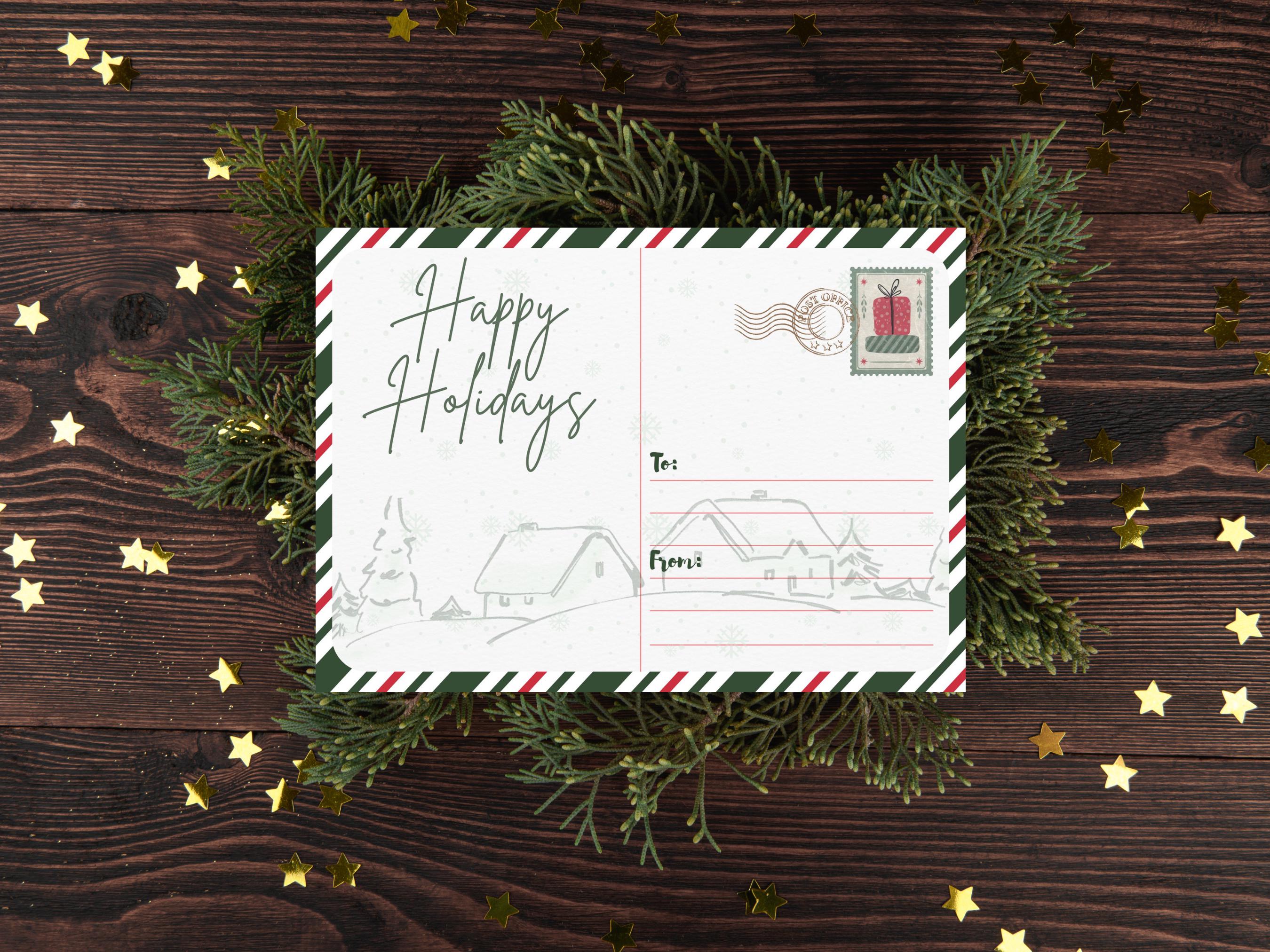 Set of 5 Printable Christmas Postcards | 5x7 Digital Download | Holiday ...