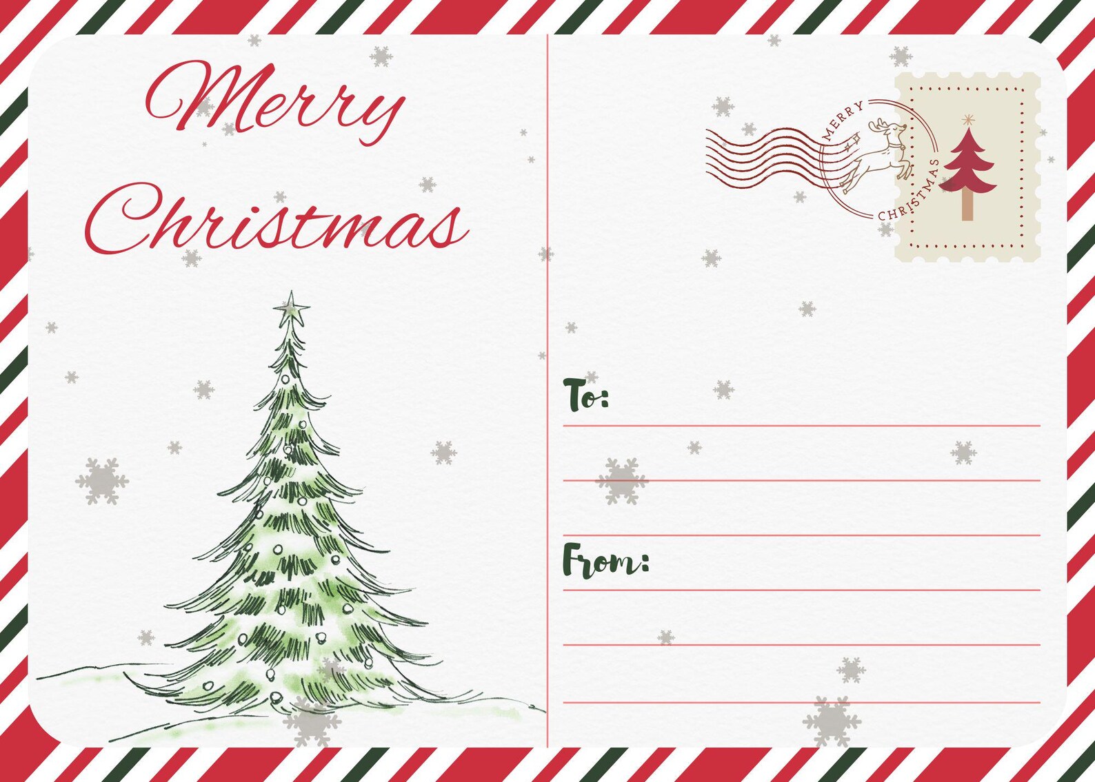 Set of 5 Printable Christmas Postcards | 5x7 Digital Download | Holiday ...