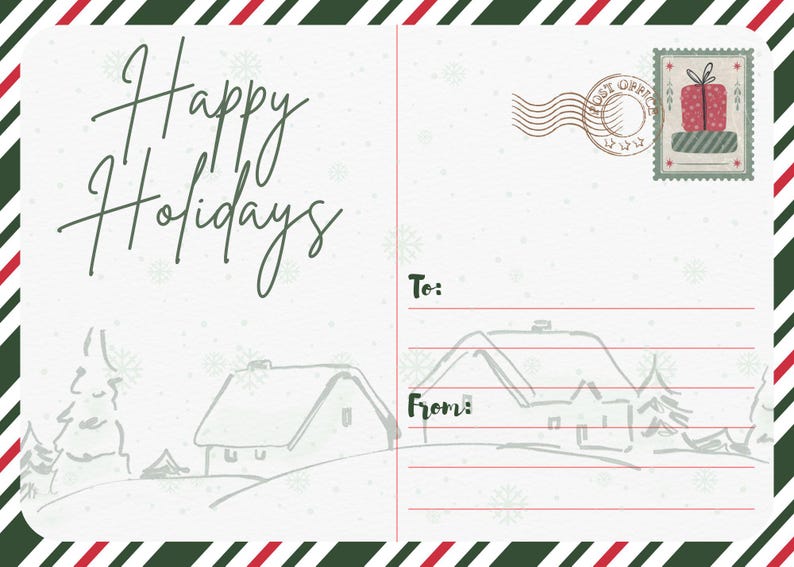 Set of 5 Printable Christmas Postcards | 5x7 Digital Download | Holiday ...