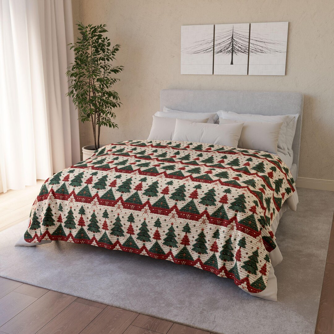 Christmas Tree Fair Isle Pattern Blanket | Fleece Sherpa Blanket - Etsy