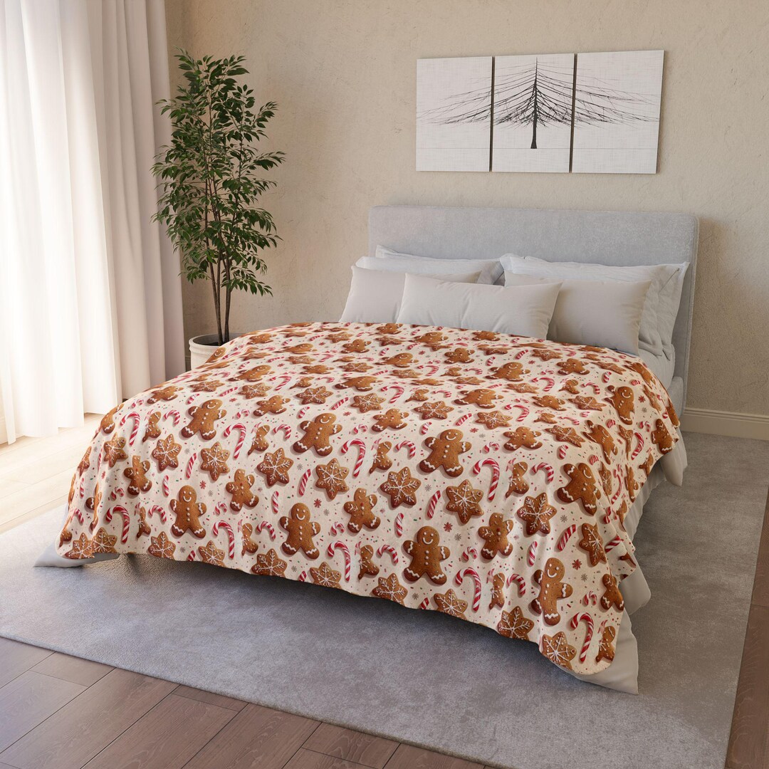 Gingerbread Pattern Fleece Sherpa Blanket | Holiday Cookie Print - Etsy