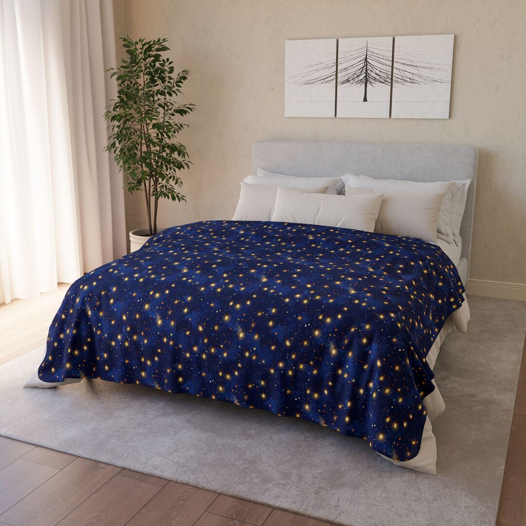 Gold Star Constellation Blanket | Navy Starry Night Pattern Sherpa - Etsy