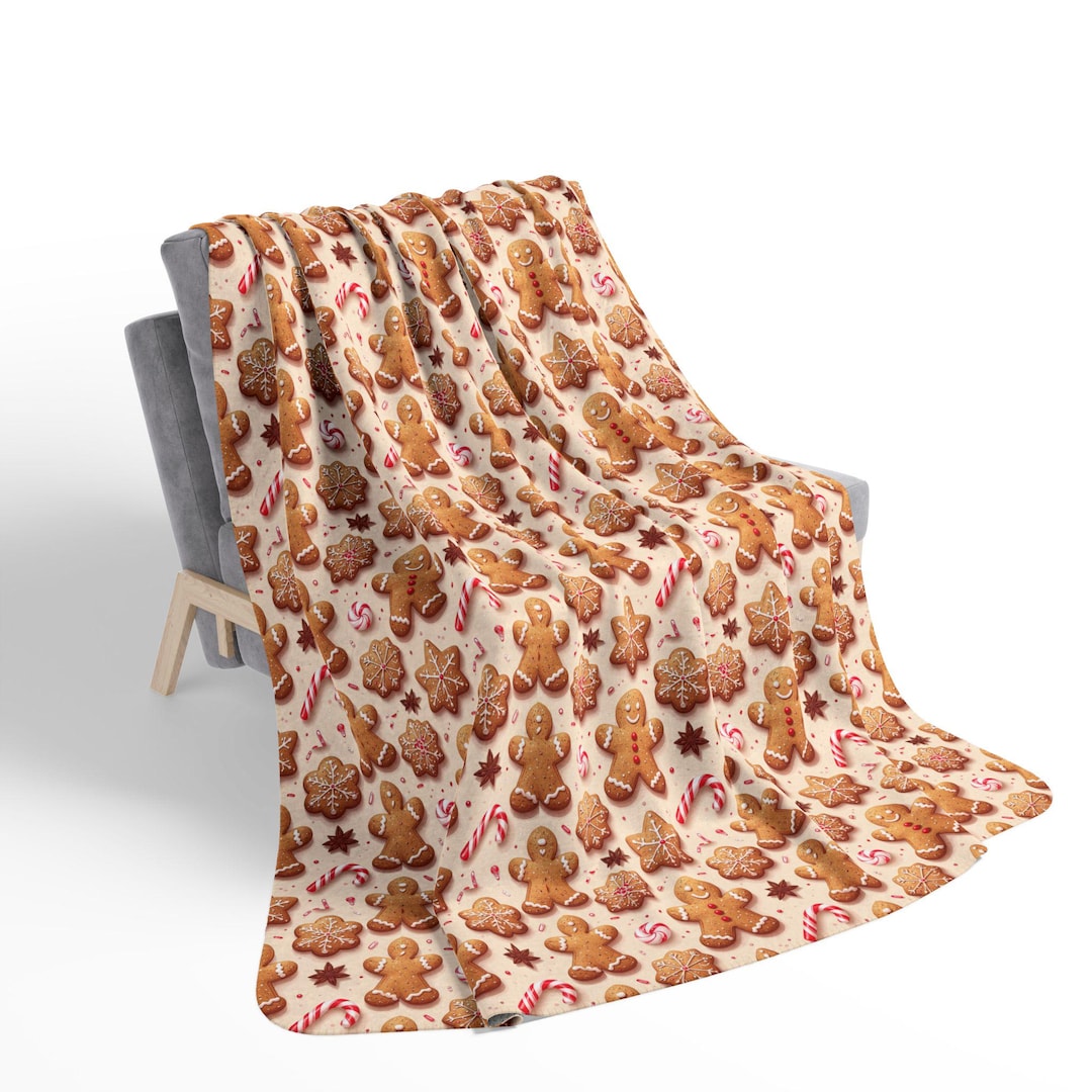 Gingerbread Pattern Fleece Sherpa Blanket | Holiday Cookie Print - Etsy