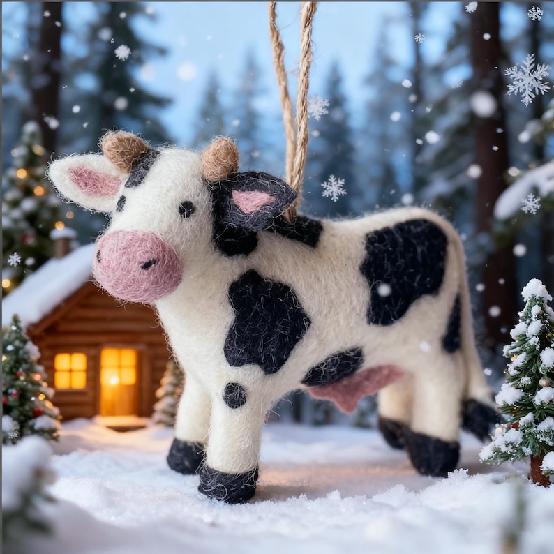 Personalized Felt Wool Cow Pendant, Mother's Day Gift Pendant, Handmade ...
