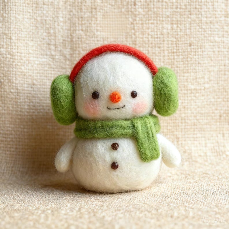 Cute Felted Wool Snowman With Headphones, Handmade Felted Wool Dolls ...