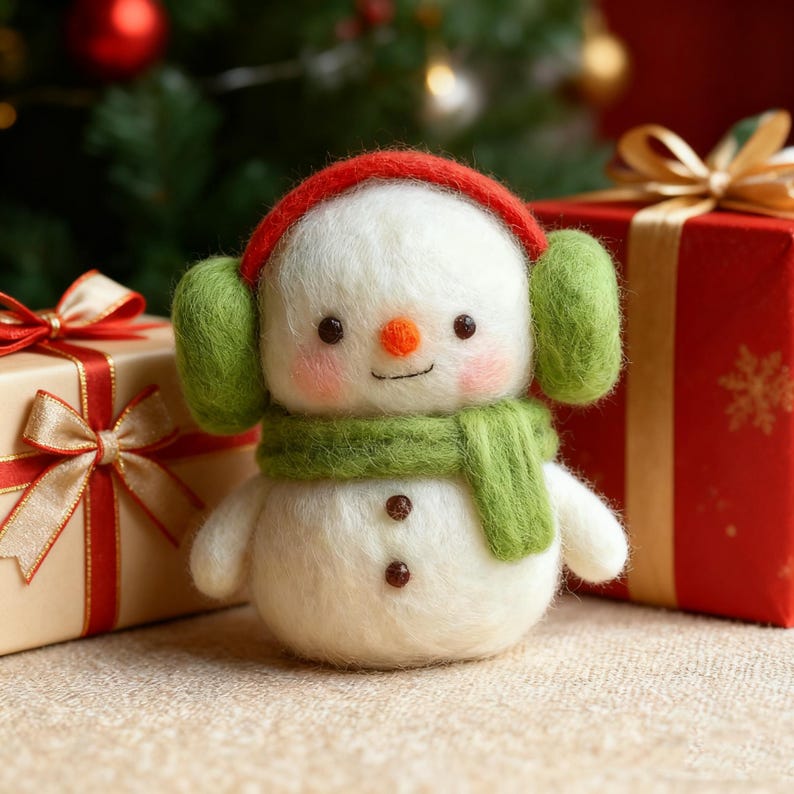 Cute Felted Wool Snowman With Headphones, Handmade Felted Wool Dolls ...