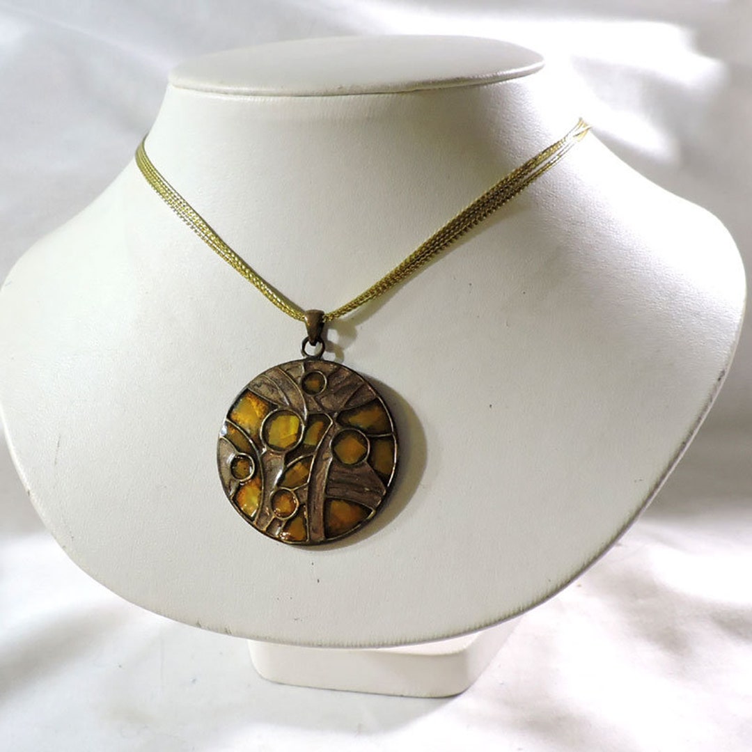 Vintage Earth-tone Metal Disc Pendant Necklace - Etsy