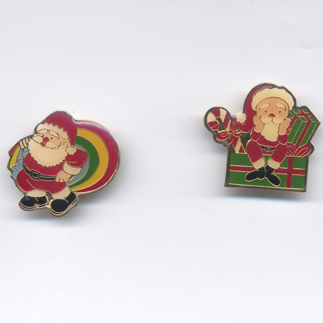 2 Vintage Enamel Santa Claus Lapel Pin - Etsy