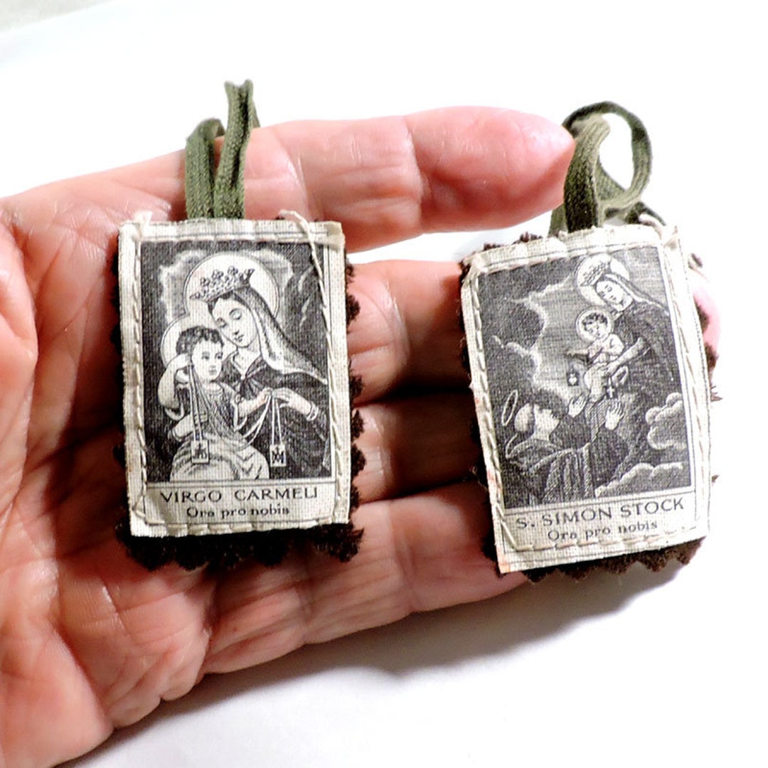 Vintage Brown Scapular Mary Our Lady of Mount Carmel/saint Simon - Etsy