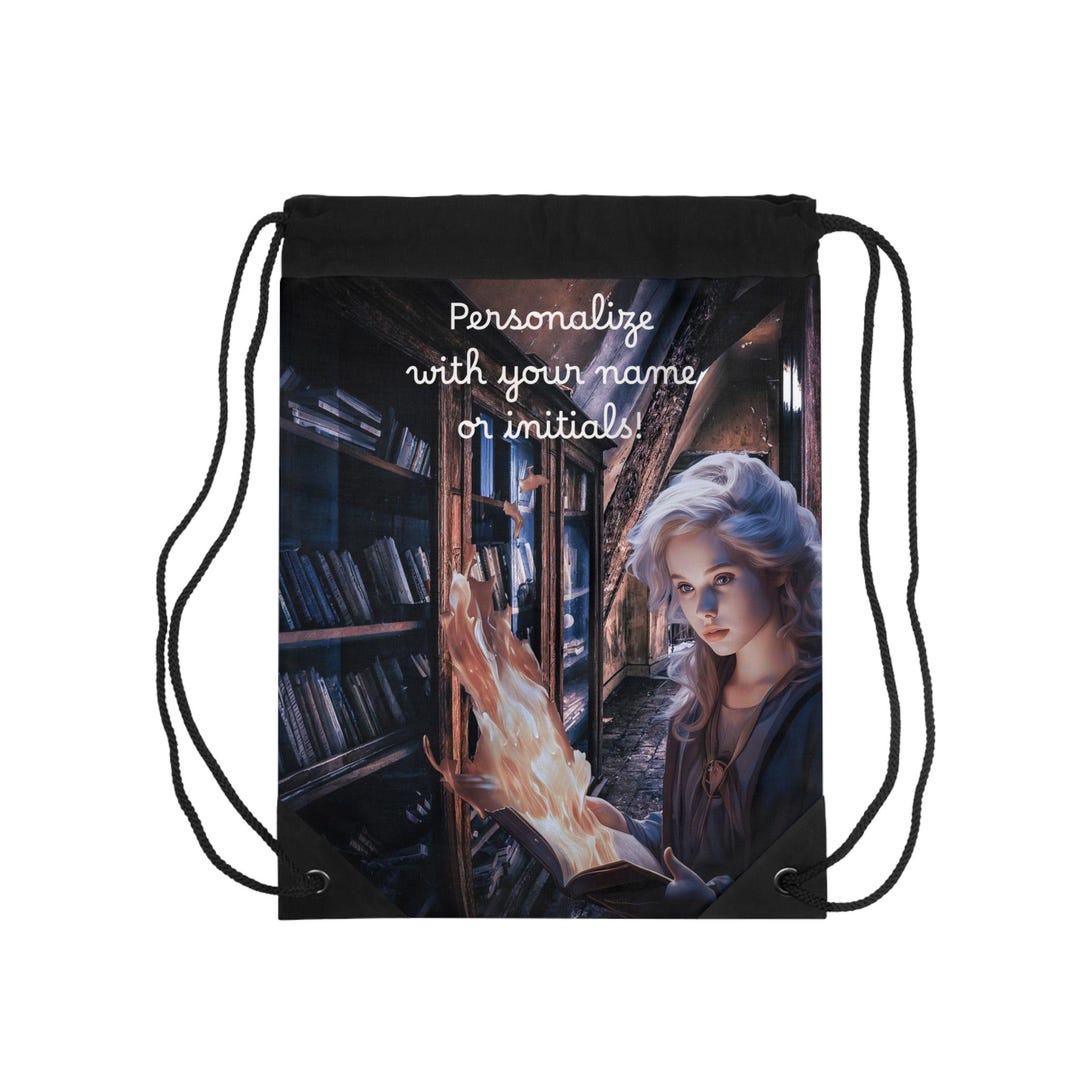 Personalized Enchanted Library Drawstring Bag | Mystic Book of Fire ...
