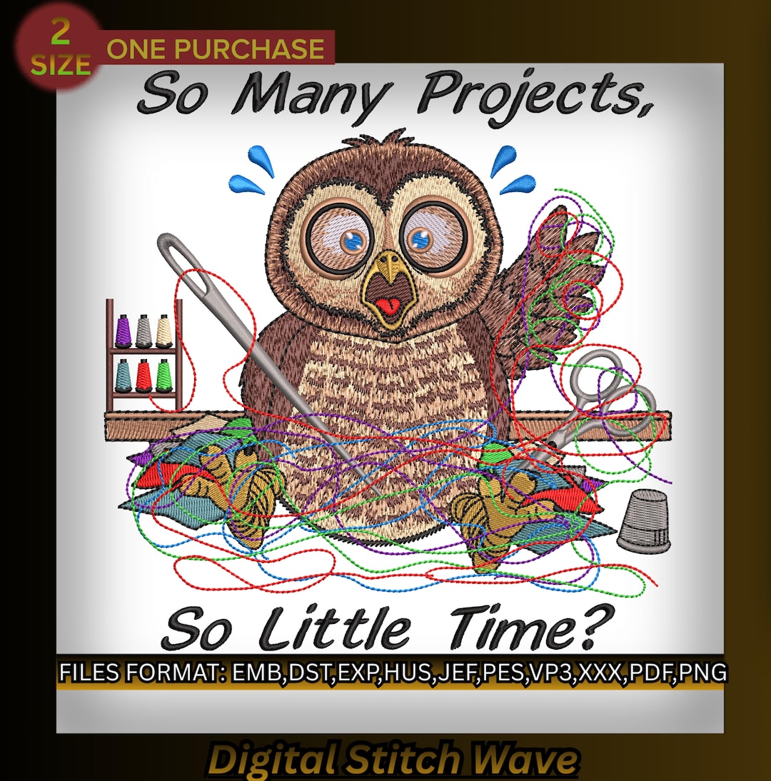 Funny Owl Embroidery Design, Messy Sewing Room Digital File ...
