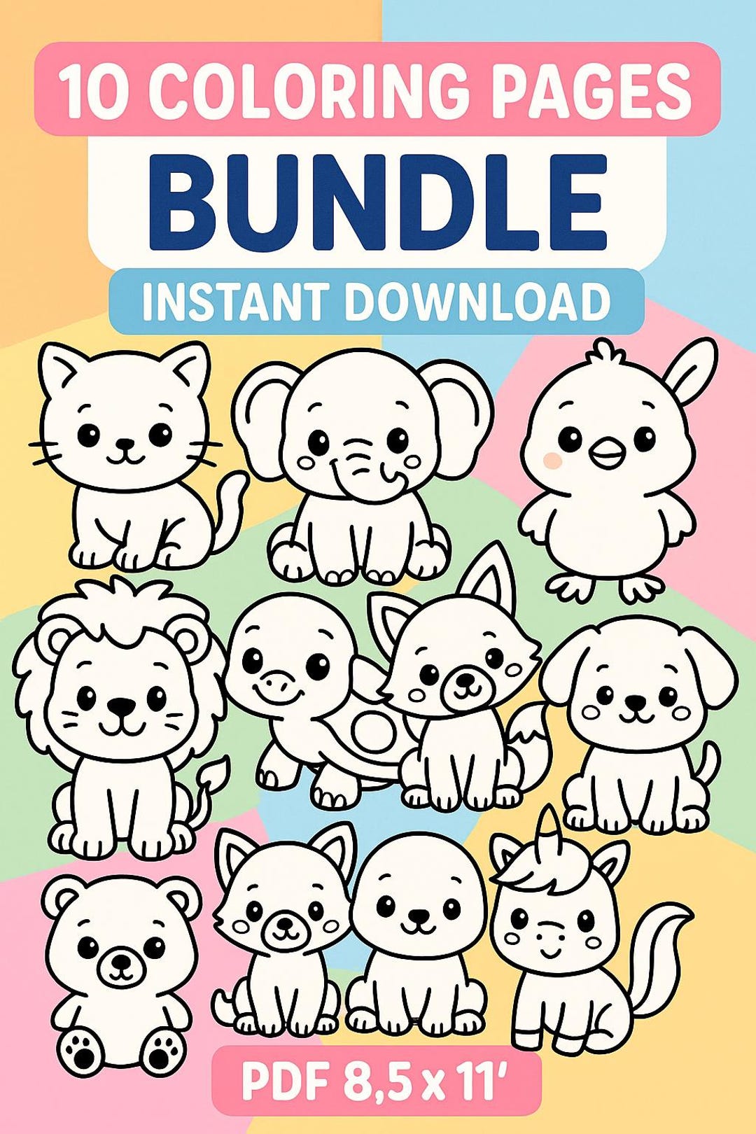 Kawaii Animal Coloring Pages | Kids Printable Activity (instant ...