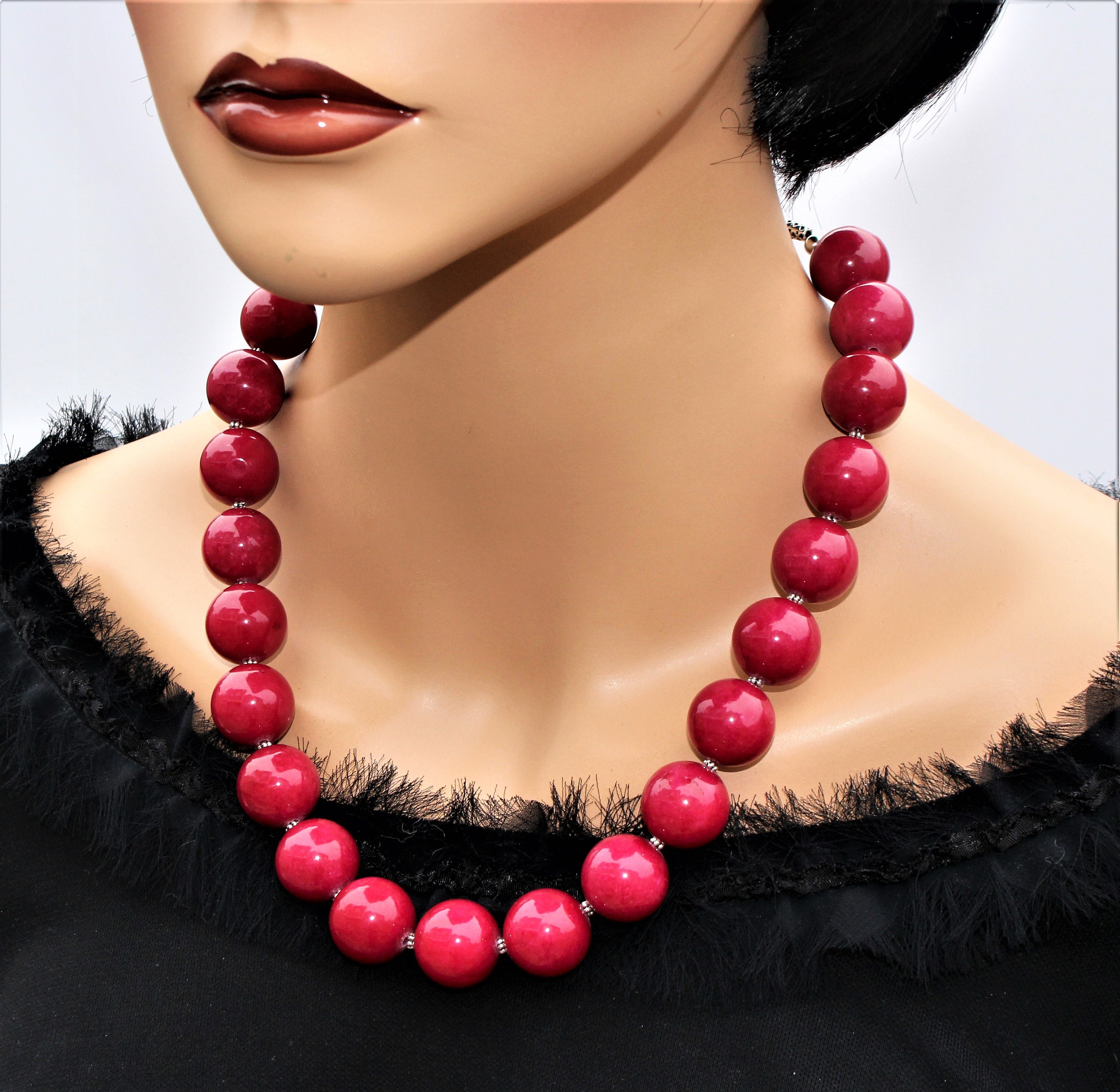 Beaded Ruby red statement necklace Chunky large bead choker | Etsy