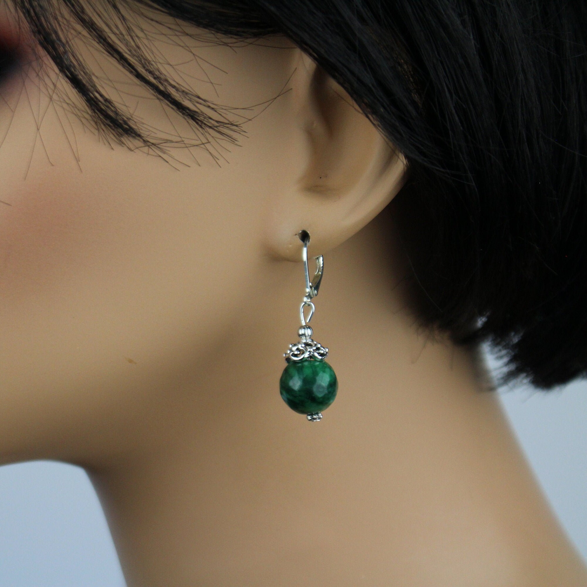 Emerald Green Jade Dangle Earrings Genuine Gemstone Dangle | Etsy