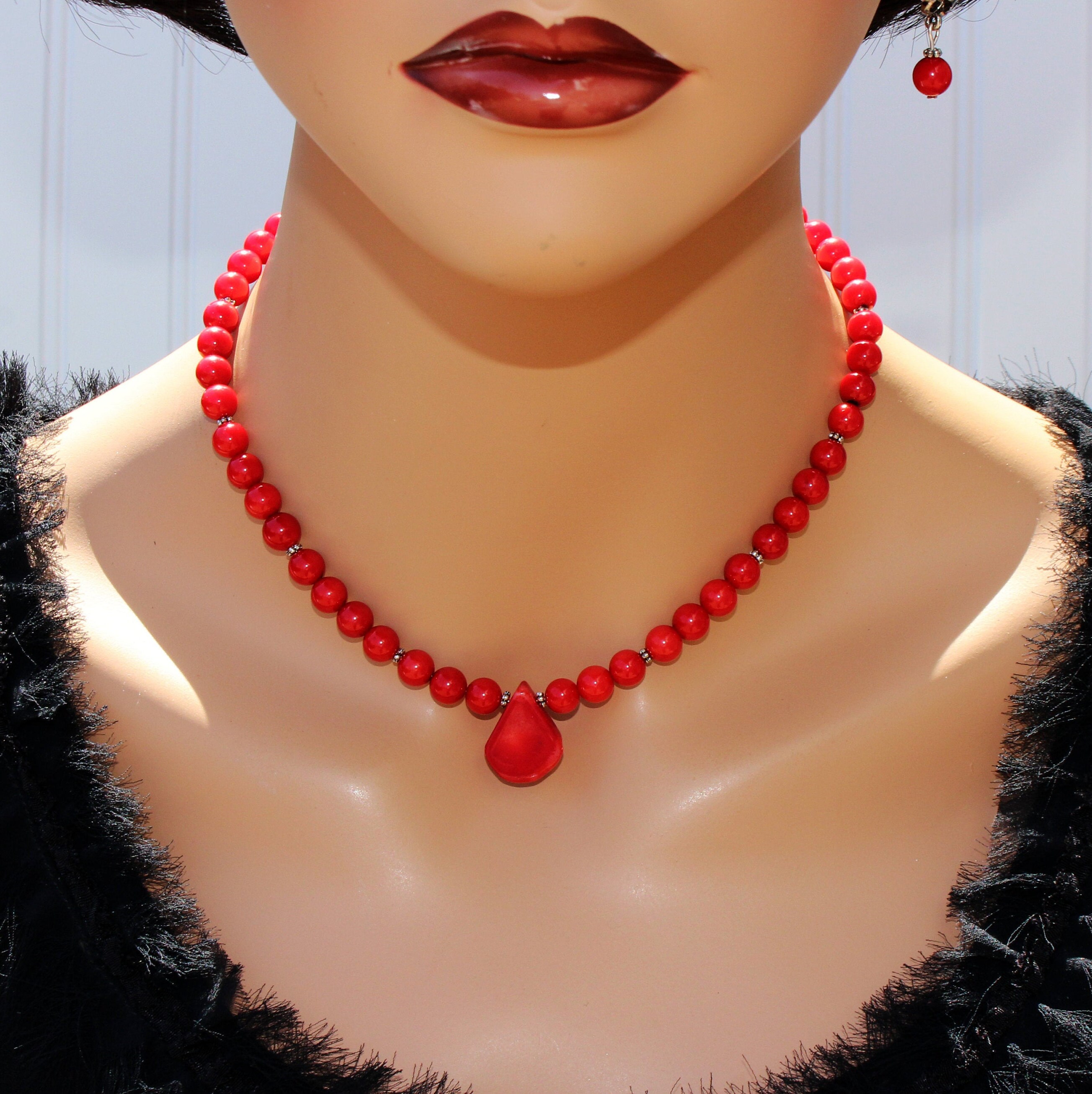 Italian Coral Choker Red Coral Statement Necklace Teardrop | Etsy