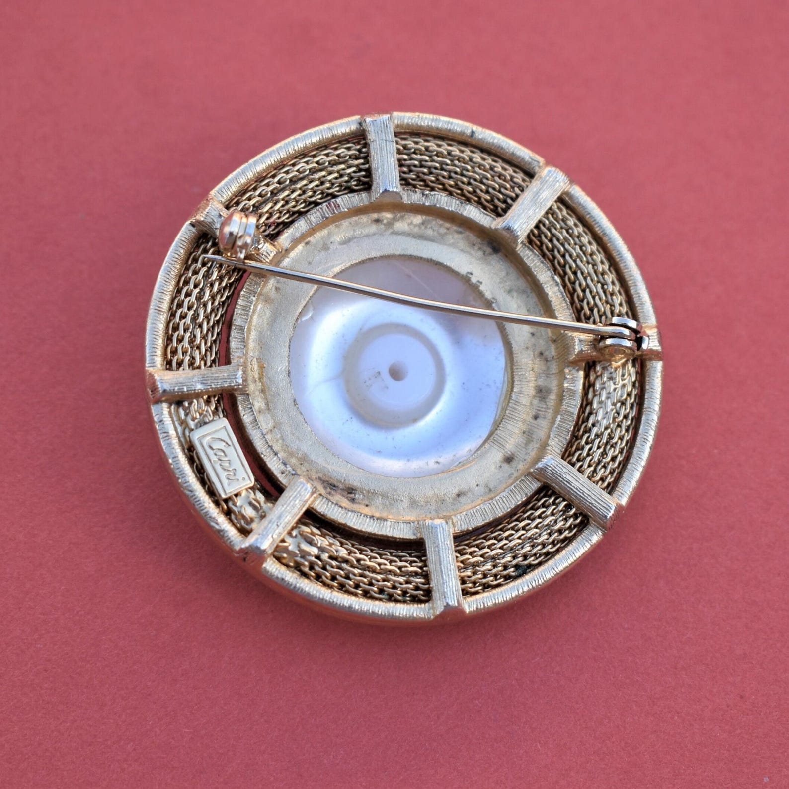 Vintage CAPRI Large Circle Brooch With Pearl Classic Gold Statement ...
