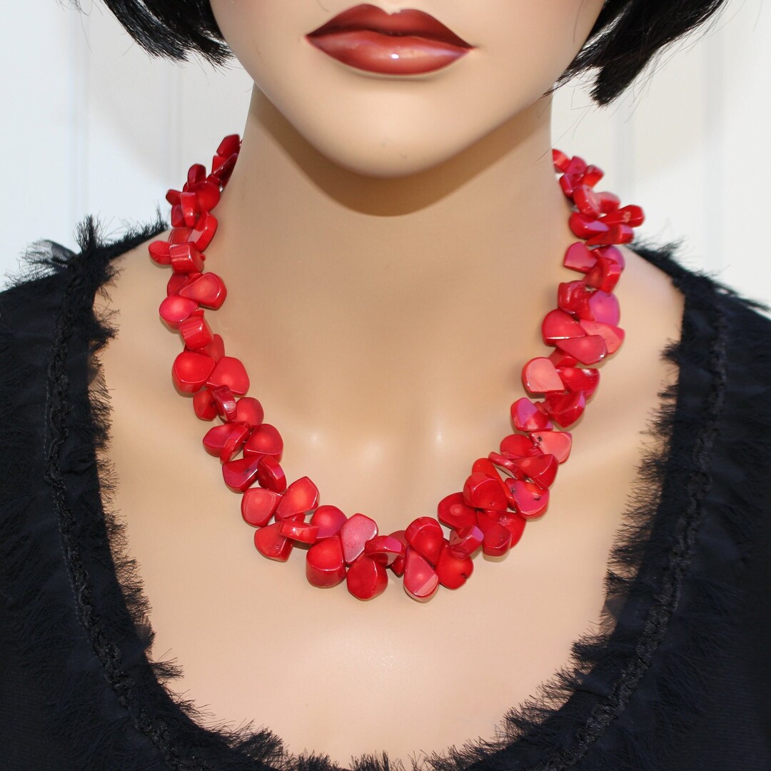 Handmade Italian Red Coral Necklace Chunky Cluster Choker Mediterranean ...