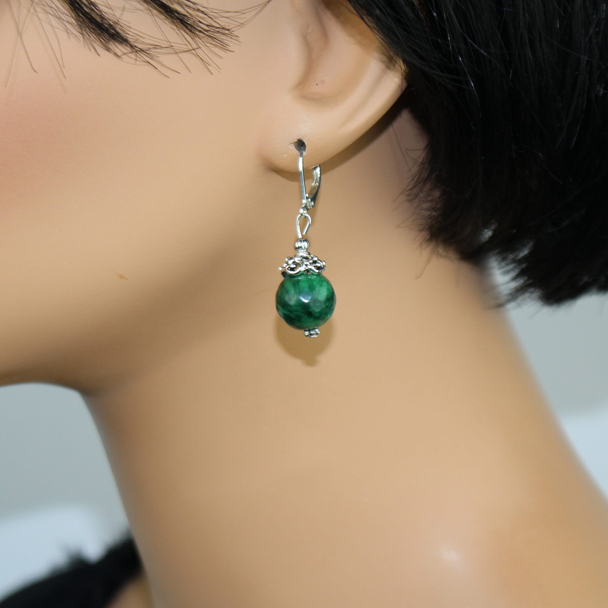 Emerald Green Jade Dangle Earrings Genuine Gemstone Dangle | Etsy