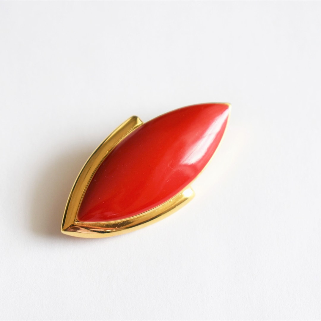 Vintage Rote Brosche Gold Statement Brosche Rot Emaille Pin ...