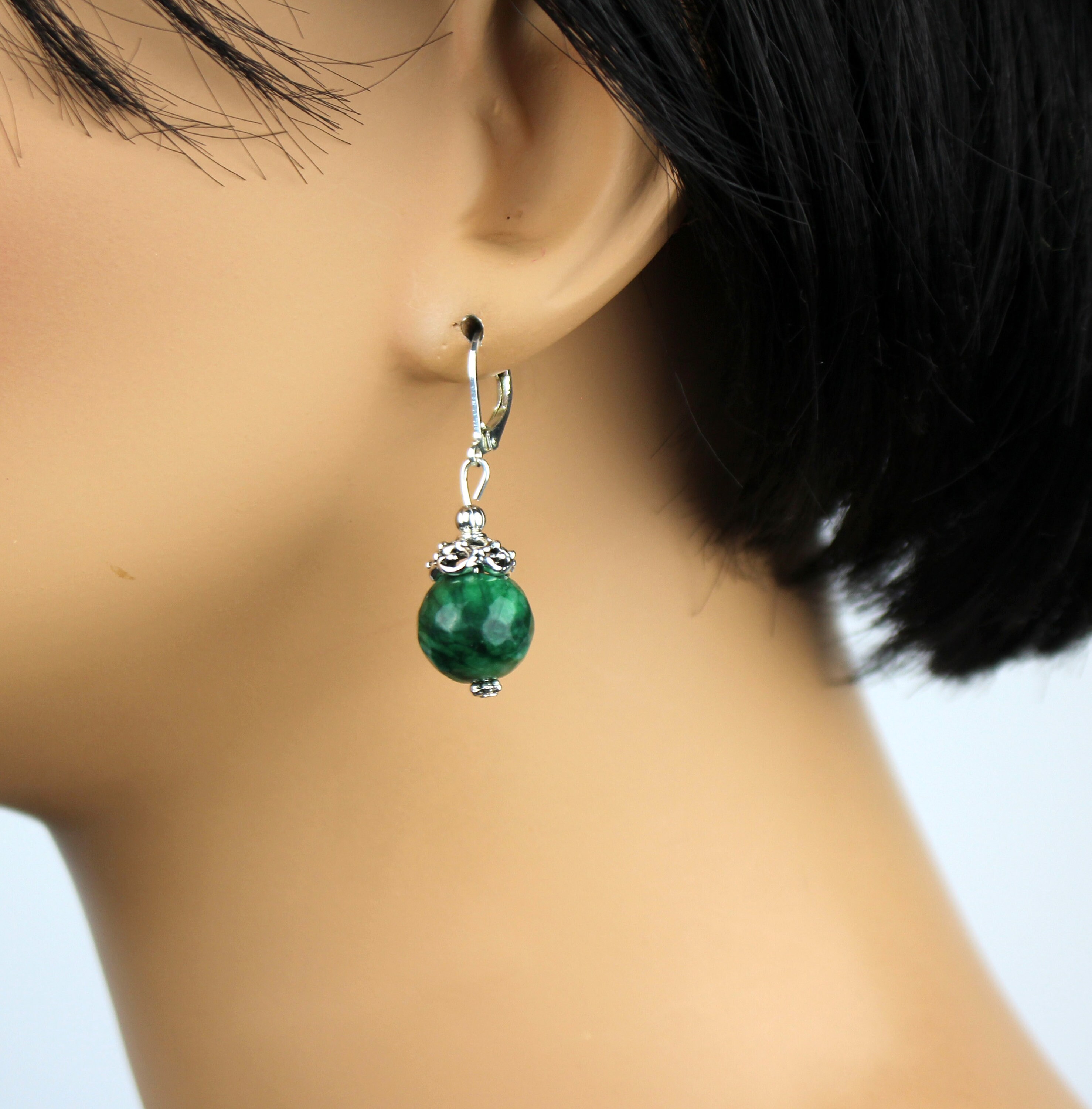 Emerald Green Jade Dangle Earrings Genuine Gemstone Dangle | Etsy