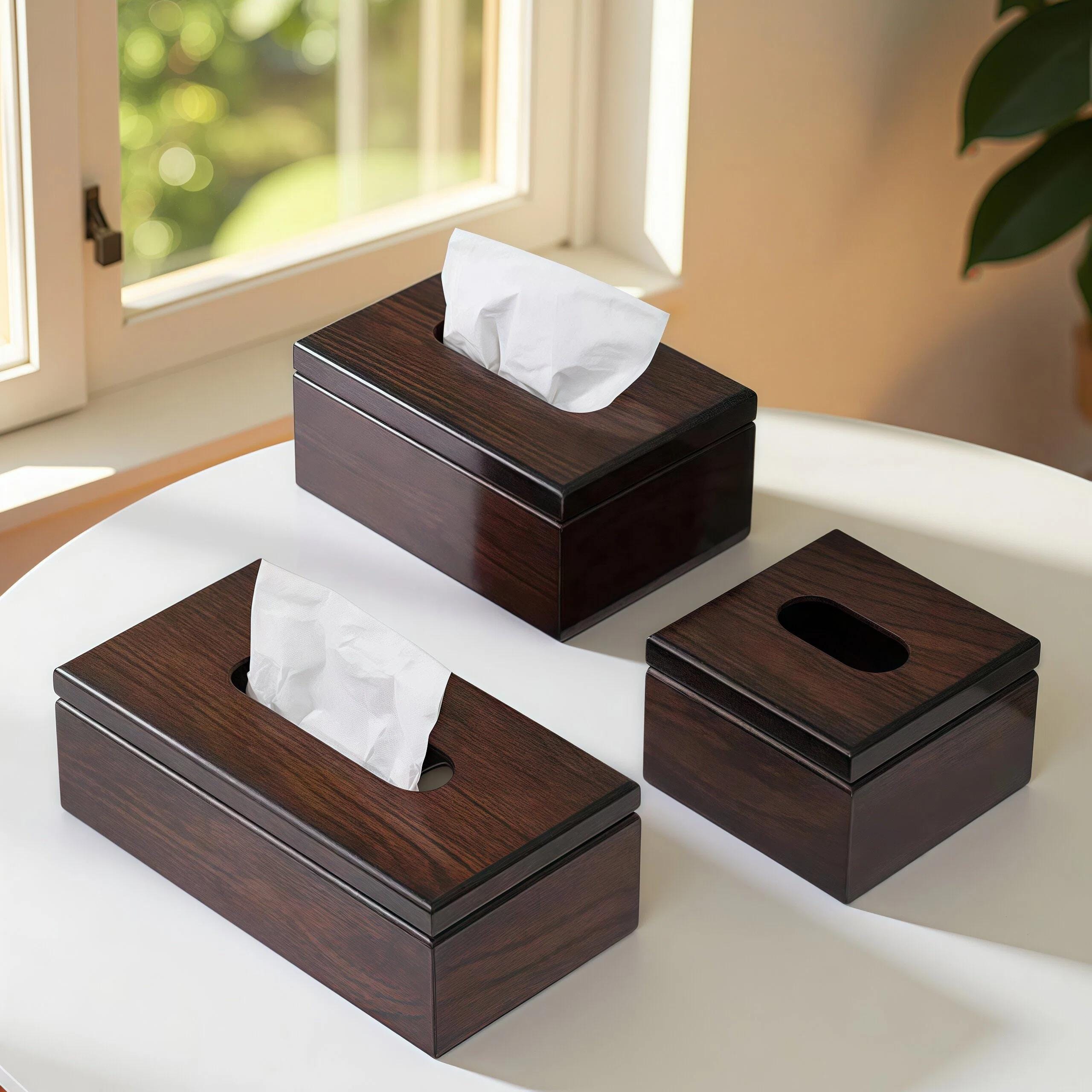 Walnut Wood Tissue Box Holder – Square Wooden Paper Drawer for Home ...