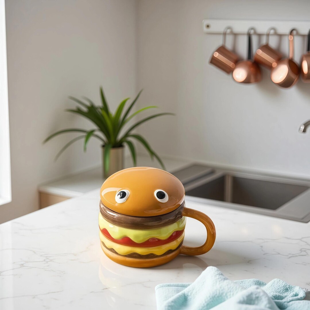 Hamburger Mug With Lid | Kawaii Ceramic Coffee Cup - Etsy