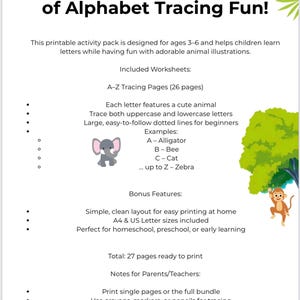 Animal Alphabet Tracing Worksheets – 27 Printable Pages for Kids – Ages ...