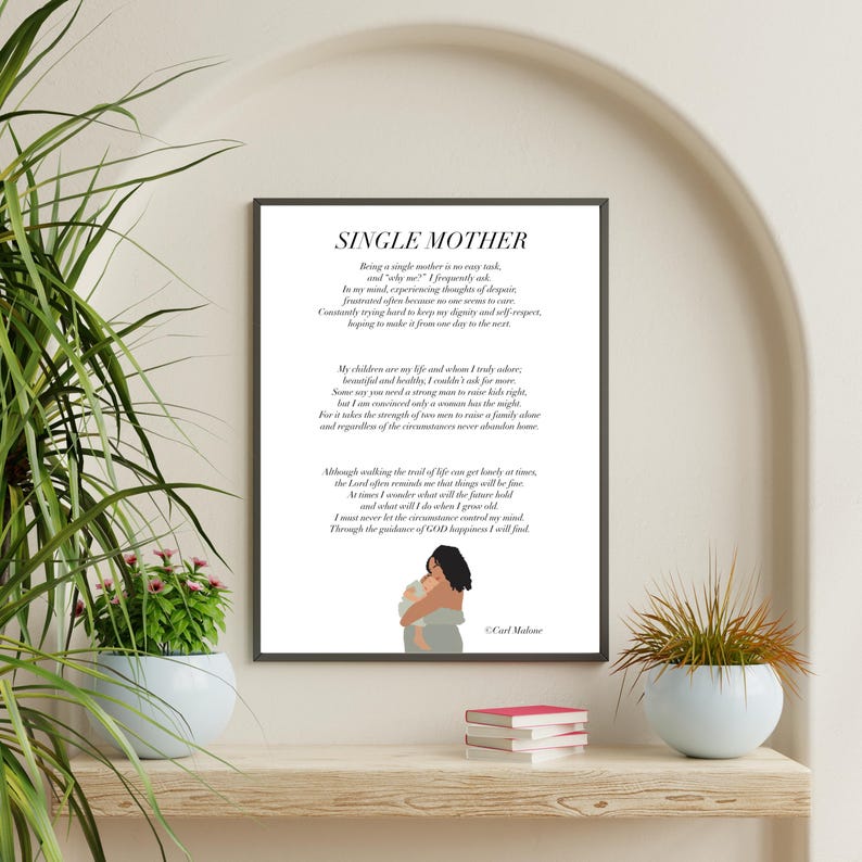 Single Mother Poem, Printable Single Mother Poem Wall Art, A Poem for ...