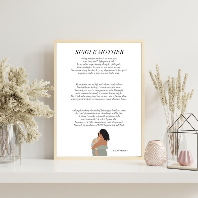 Single Mother Poem, Printable Single Mother Poem Wall Art, A Poem for ...