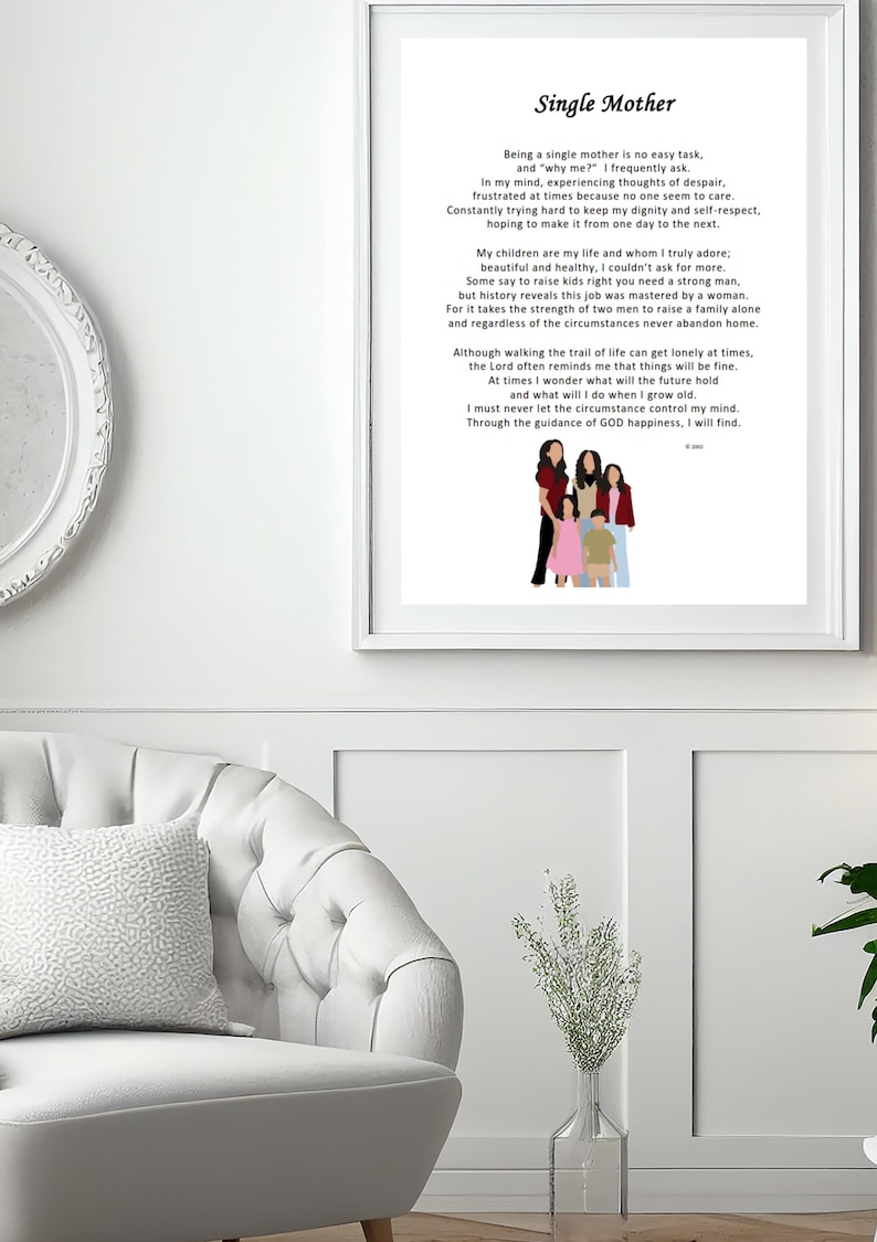 Single Mother Poem, Printable Single Mother Poem Wall Art, A Poem for ...