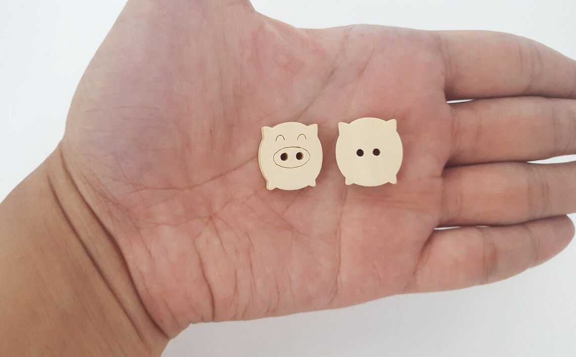 Pig Buttons Wooden Pig Buttons Wood Pig Buttons Smiling Pig - Etsy
