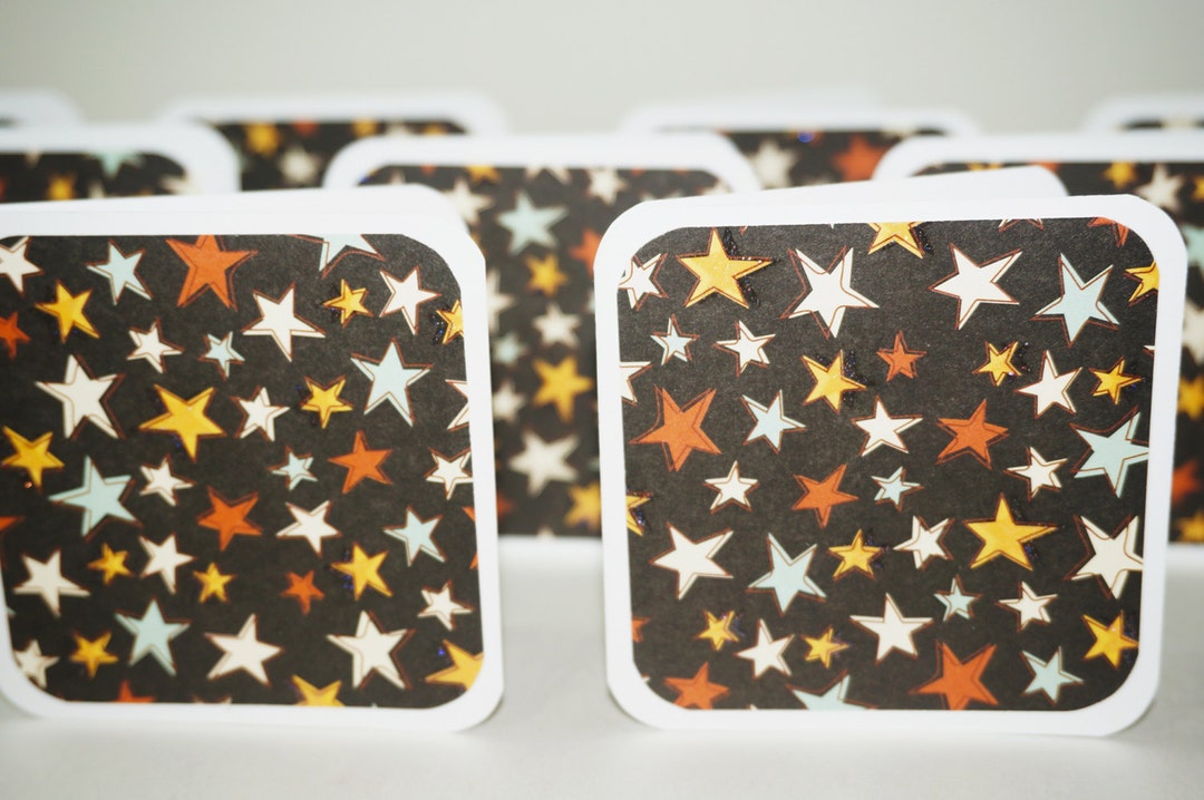 Blank Mini Cards, Stars Card, Starry Night Sky Cards, Yellow Stars ...