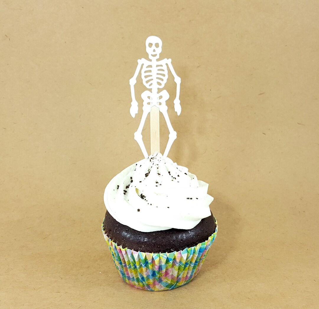 Skeleton Cupcake Topper, Halloween Cupcake Topper, Skull Cake Topper ...