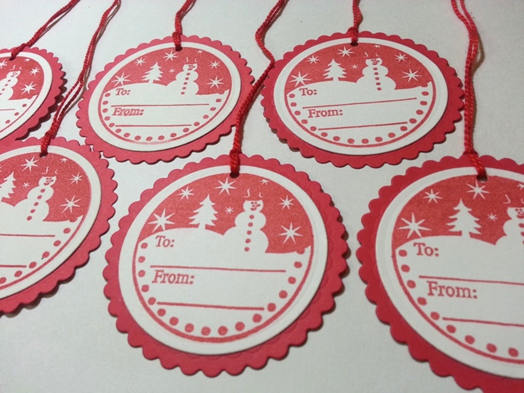 Christmas Tags, Red Christmas Tags, Scalloped Tags, Snowman Tags, Gift ...