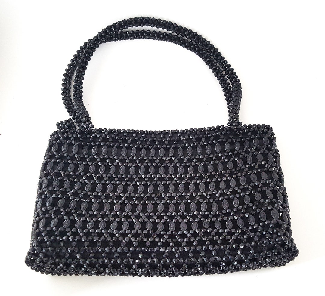 Beaded Purse, Bead Black Shoulder Bag, Beaded Handbag, Unique Tear Drop ...