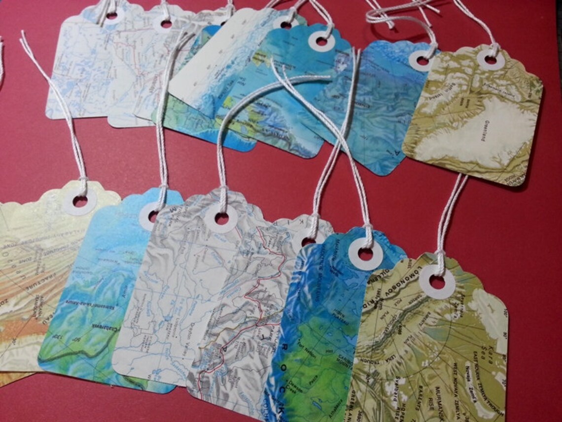 Atlas Tags Upcycled Atlas Tags Map Tags 24 Pieces Upcycled | Etsy