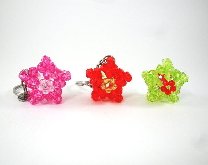 Puffy Star Keychain, Beaded Keychain, Star Keychain, Beadwork Keychain ...