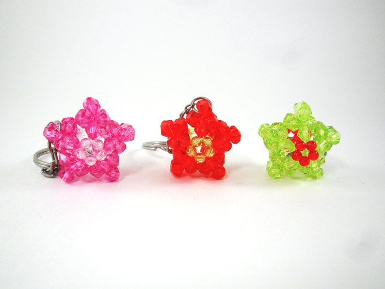 Puffy Star Keychain, Beaded Keychain, Star Keychain, Beadwork Keychain ...
