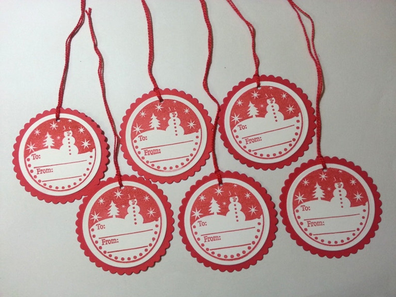 Christmas Tags, Red Christmas Tags, Scalloped Tags, Snowman Tags, Gift ...