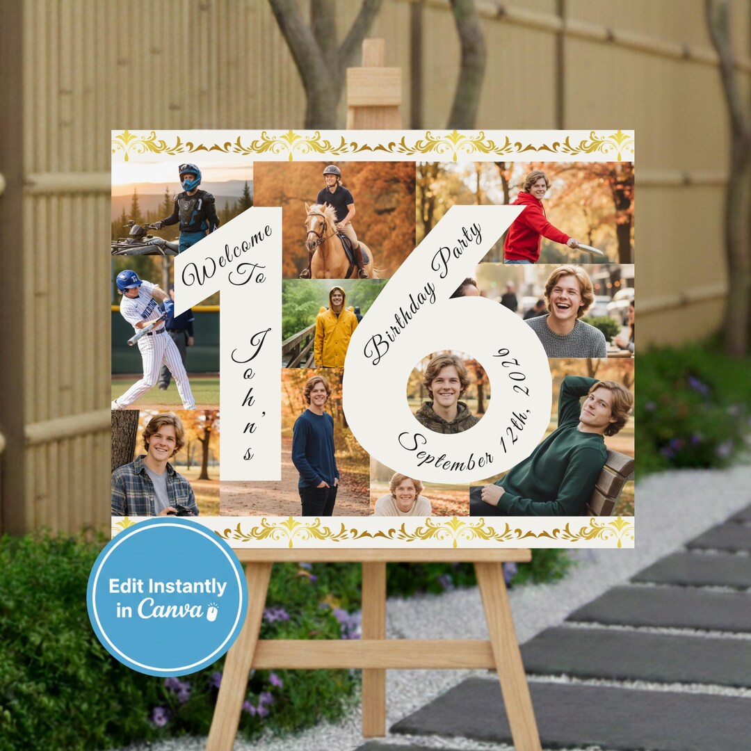 16th Birthday Photo Collage | Personalized Number Canva Frame Template ...