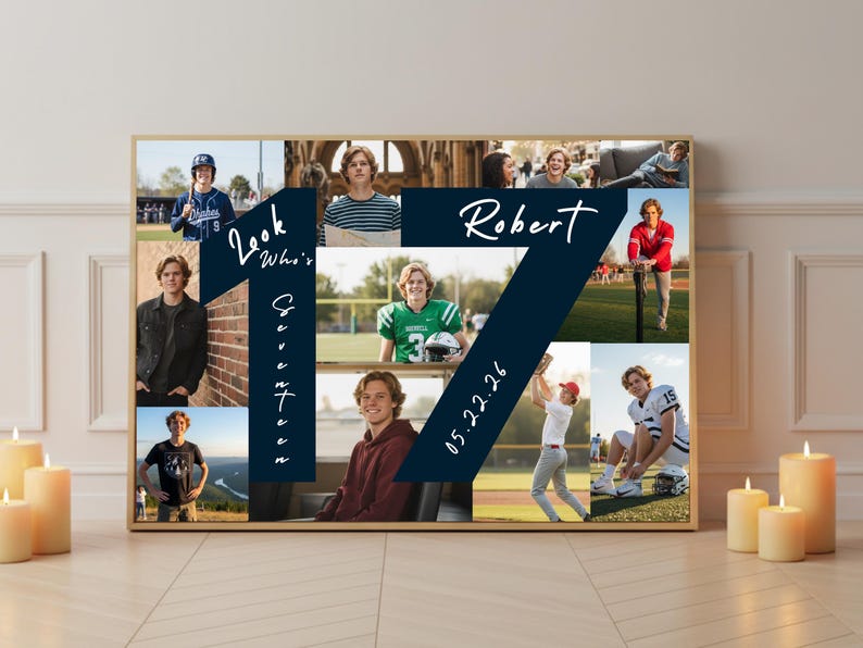 EDITABLE 17th Birthday Photo Collage Template, 17th Birthday Gift ...