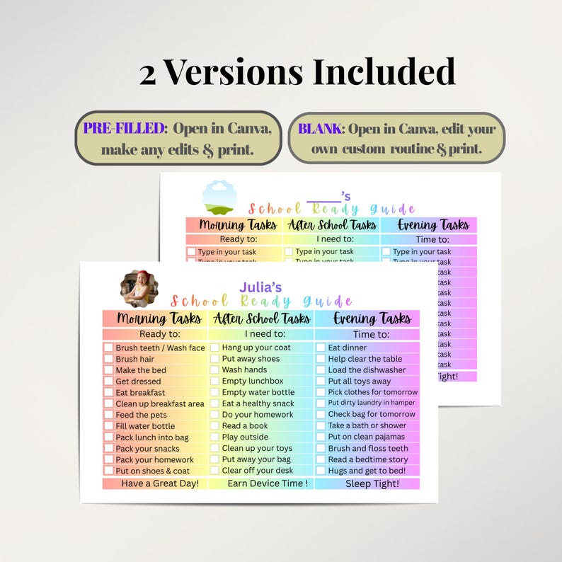 Editable Kids Daily Routine Checklist | Responsibility Chart | Morning ...