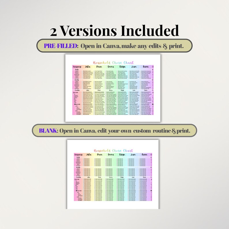 Family of Six Chore Chart, Busy Mom Planner Cleaning Schedule, Family ...