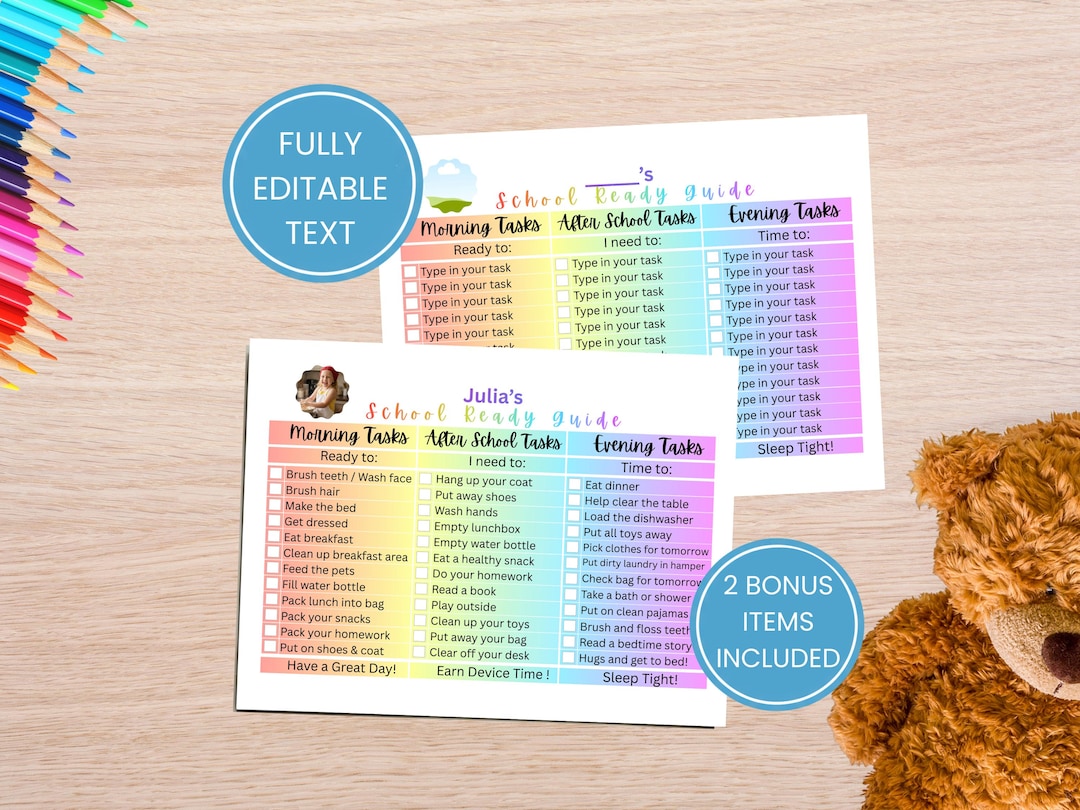 Editable Kids Daily Routine Checklist | Responsibility Chart | Morning ...