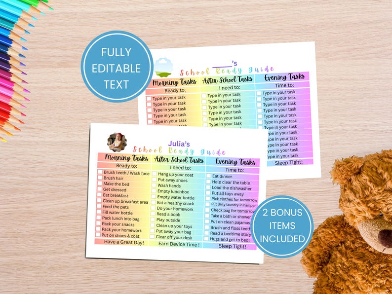 Editable Kids Daily Routine Checklist | Responsibility Chart | Morning ...