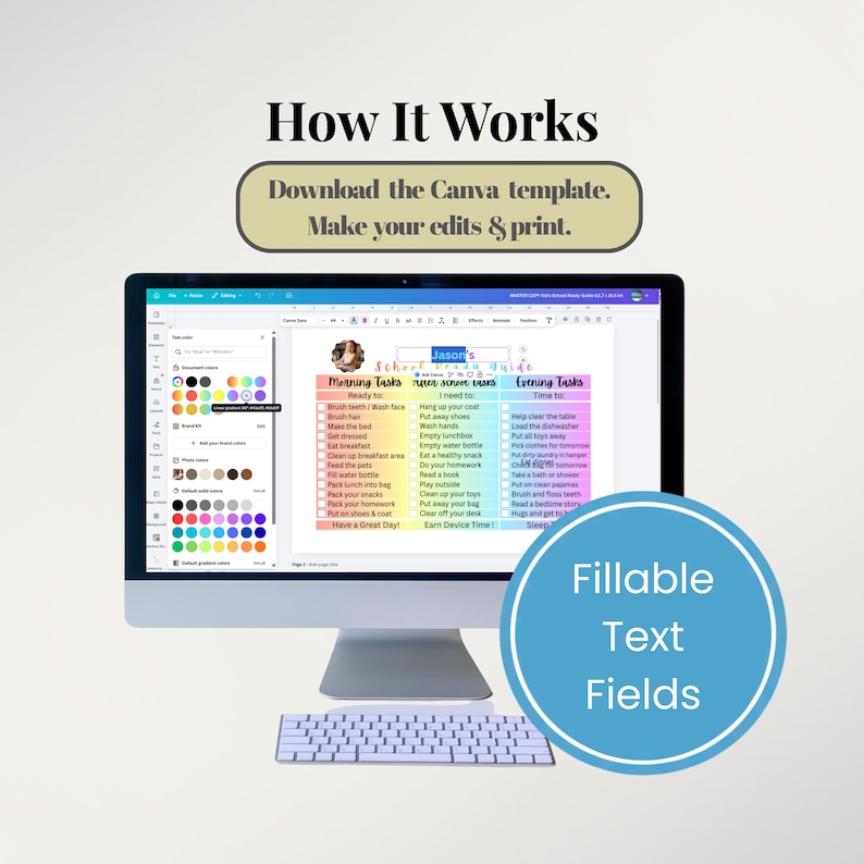 Editable Kids Daily Routine Checklist | Responsibility Chart | Morning ...