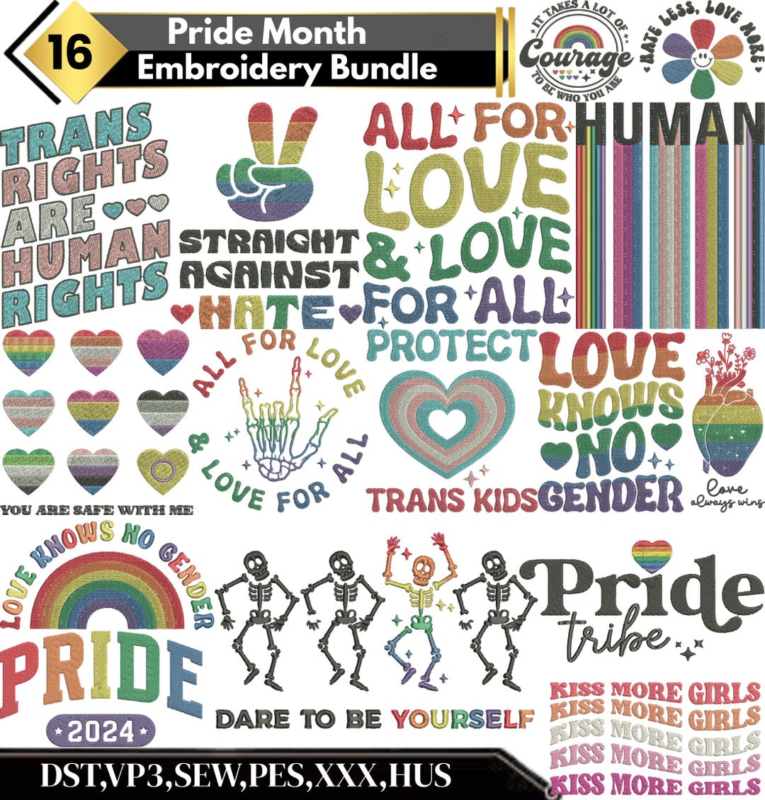 Pride Month Embroidery Design Bundle, LGBTQ Pride Quotes, Rainbow Love ...