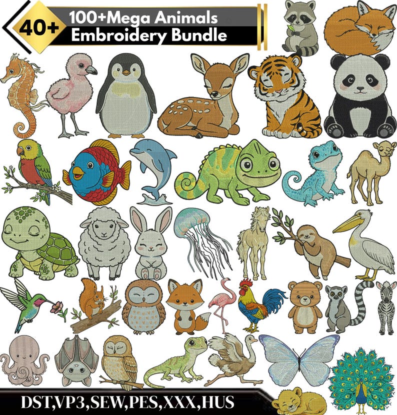 Mega Animals Embroidery Bundle, Cute Animal Designs, Wildlife Stitch ...